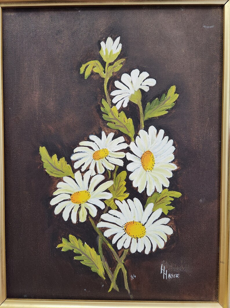 Vintage Framed Daisy Oil Painting Signed H Hayes, 1984 - Etsy