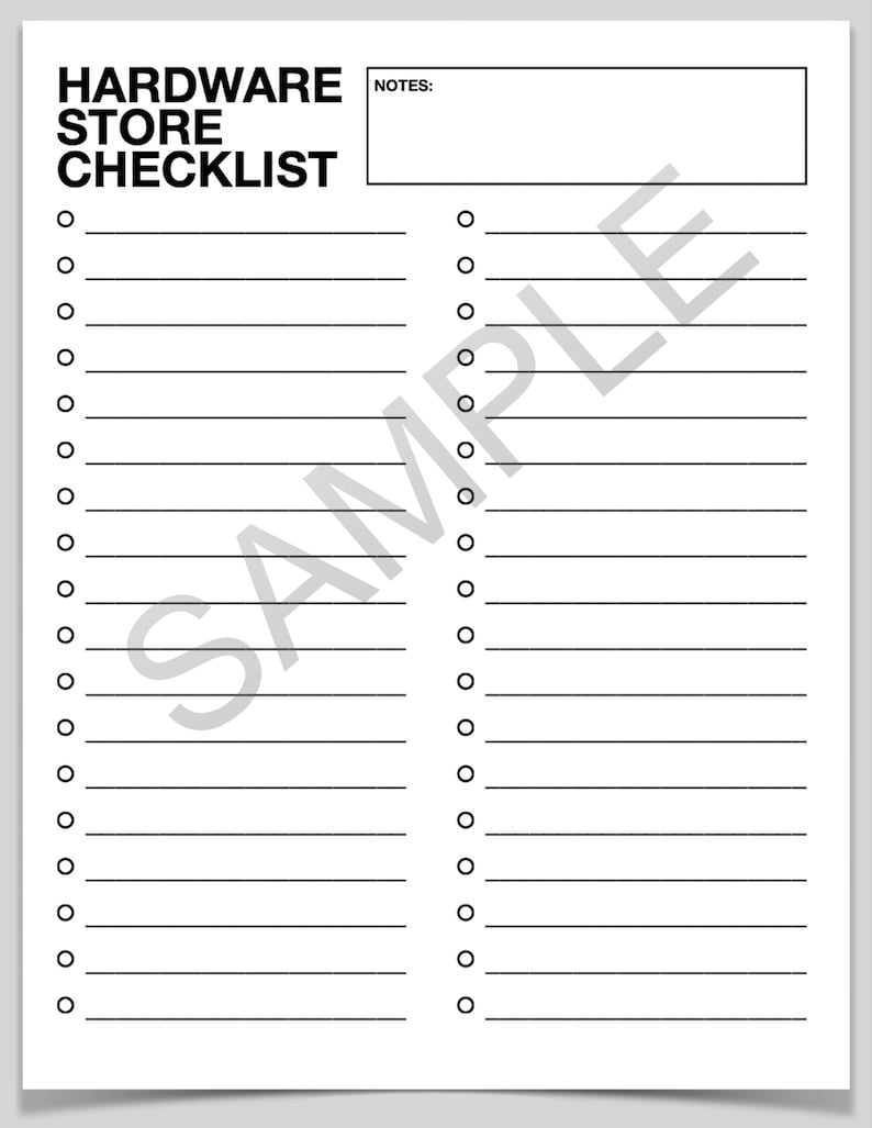 HARDWARE STORE CHECKLIST - Etsy
