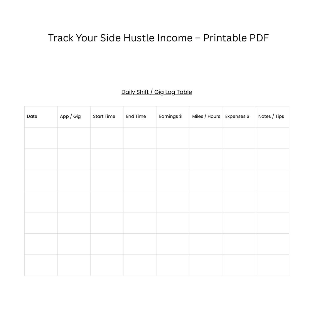 Gig and Side Hustle Tracker Printable | Monthly Weekly Work Log | Shift ...