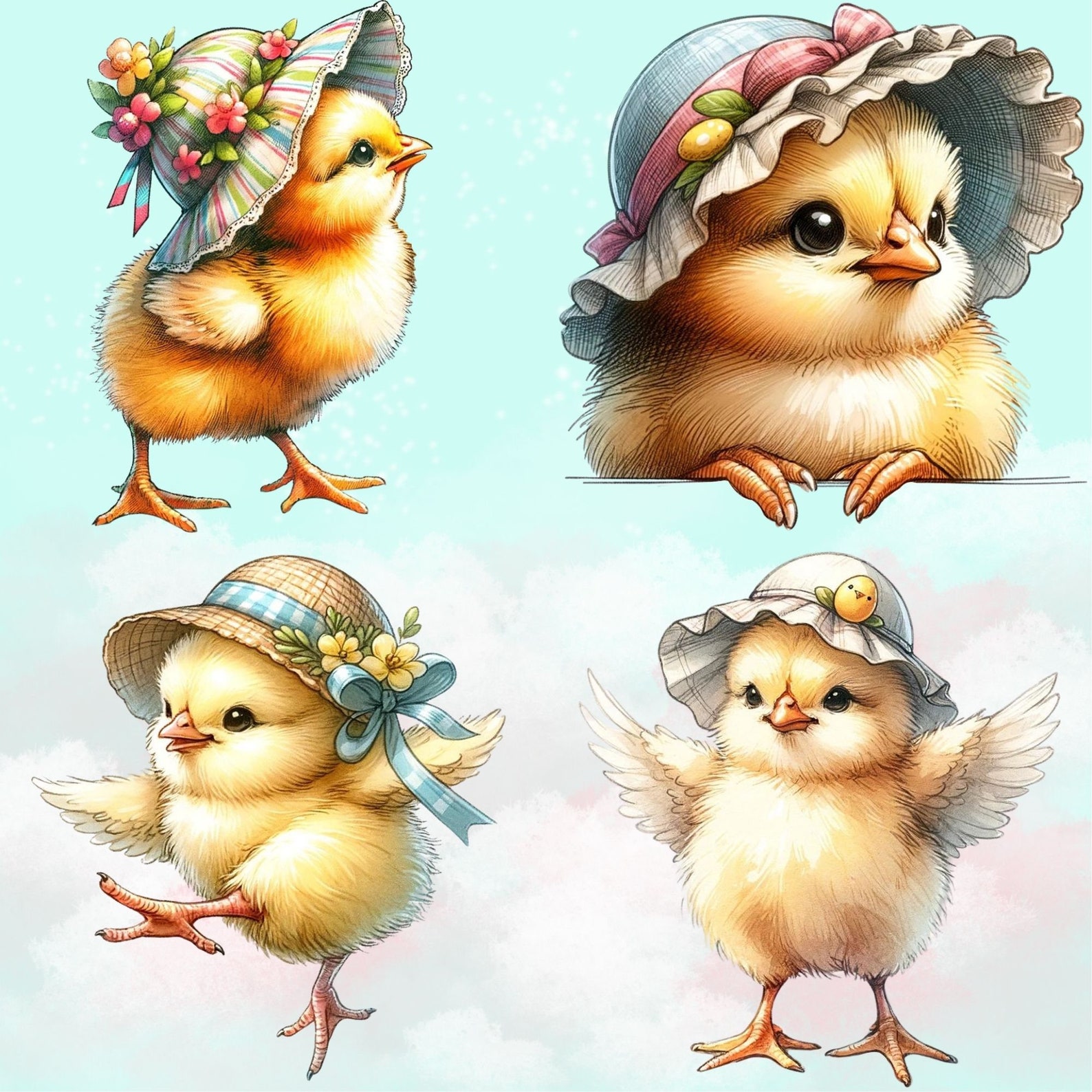 Easter Chick Clipart, Cute Easter Chick Clipart Bundle, High-quality ...