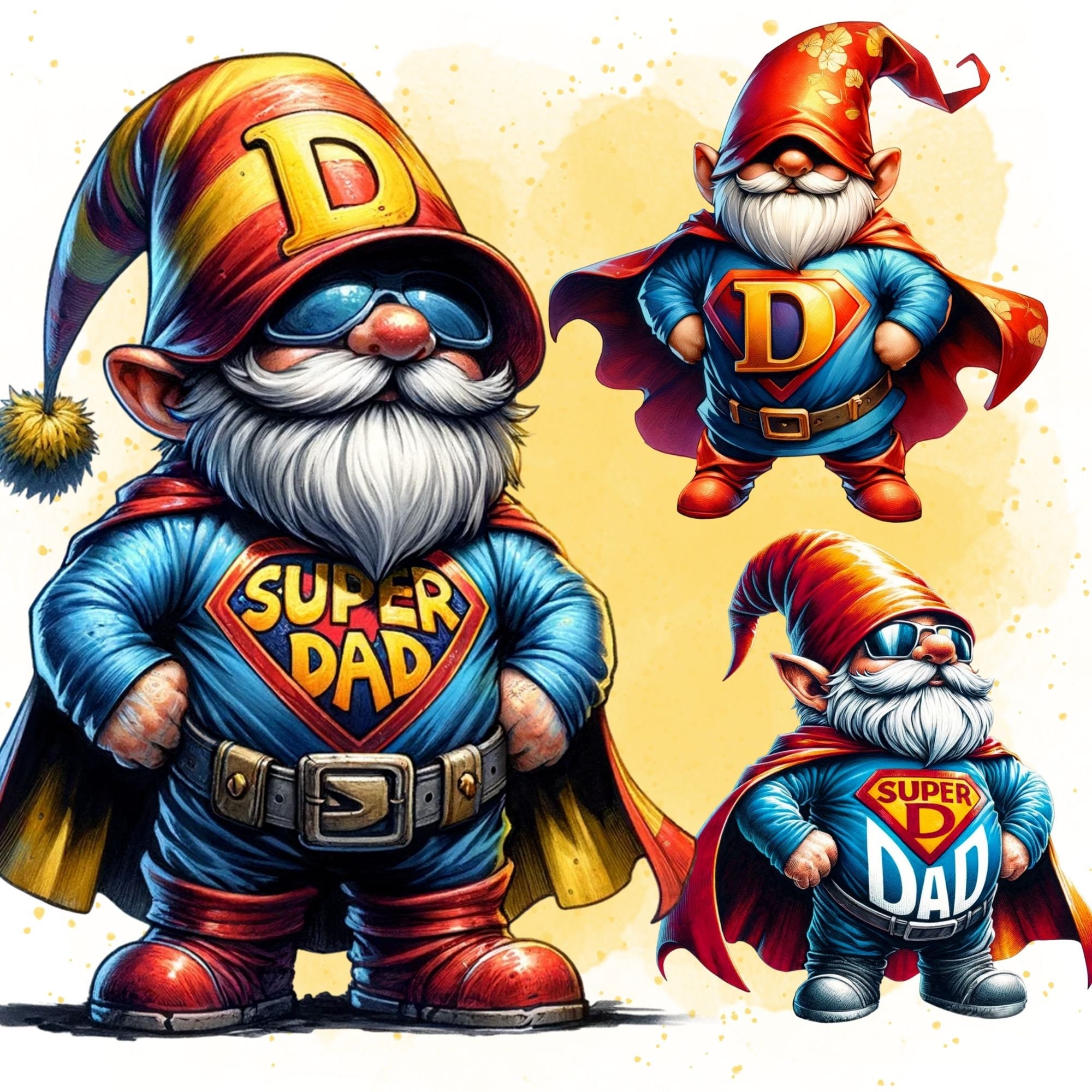 Fathers Day Gnomes Collection Clipart, Super Dad Gnomes Clip Art Set ...
