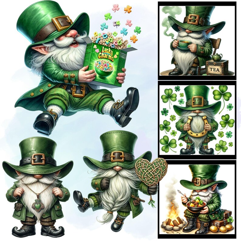 St. Patrick’s Day Gnomee Clipart, 46 PNG Irish Lucky Gnome Artful ...