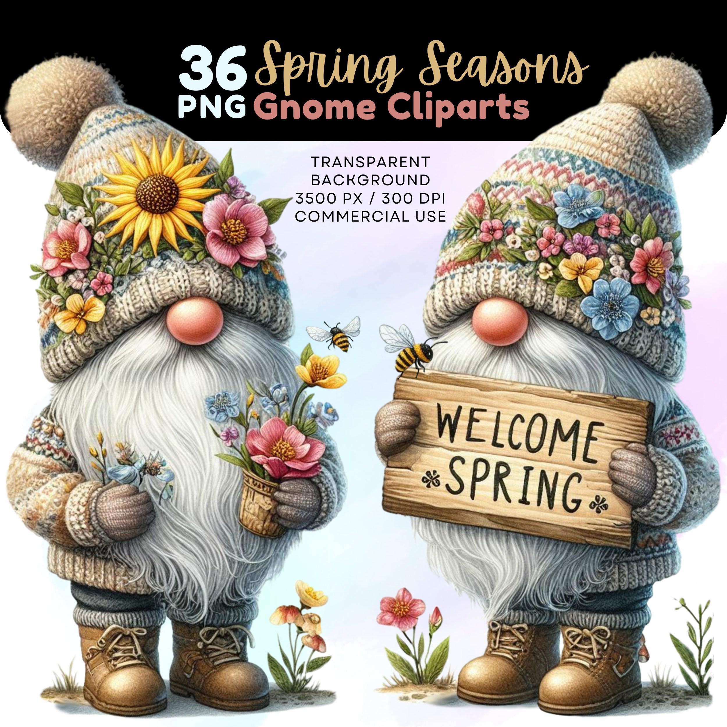 Spring Gnome Clipart PNG Bundle With Flowers Bees Butterflies, Cute ...