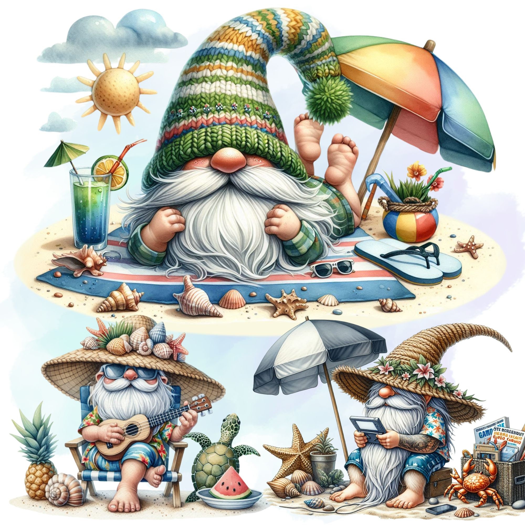 Summer Gnomee Beach Clipart Bundle, Going to the Beach, Gnomee ...