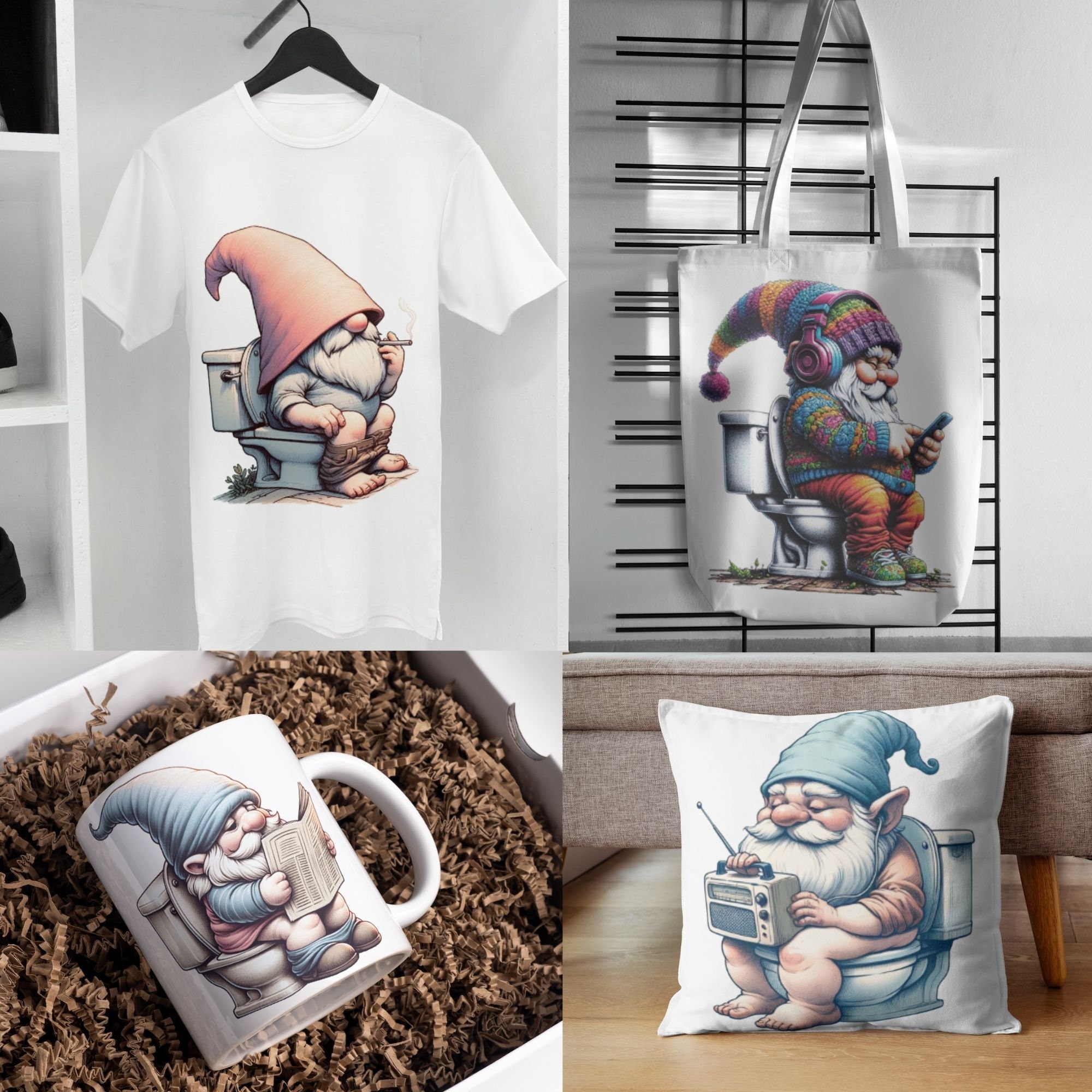 Humorous Gnome Bathroom Art, Whimsical Toilet Decor, Funny Gnome ...