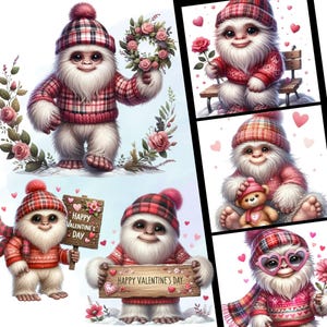 42 Valentine's Day Bigfoot Clipart Bundle, Cute Yeti Love Valentine ...