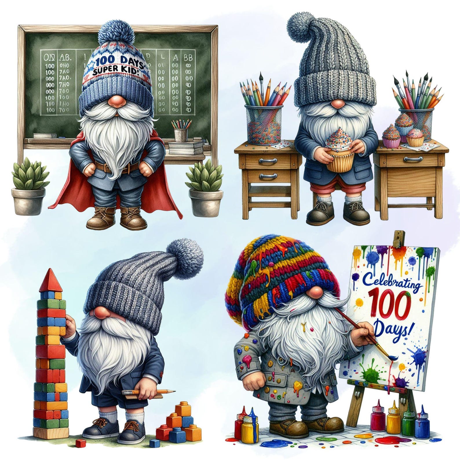 100 Days of School Gnome Clipart: PNG Designs (digital Download) - Etsy