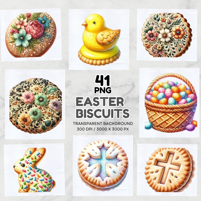 Watercolor Easter Biscuits Clipart, 35 High Quality PNG Files, Cute ...