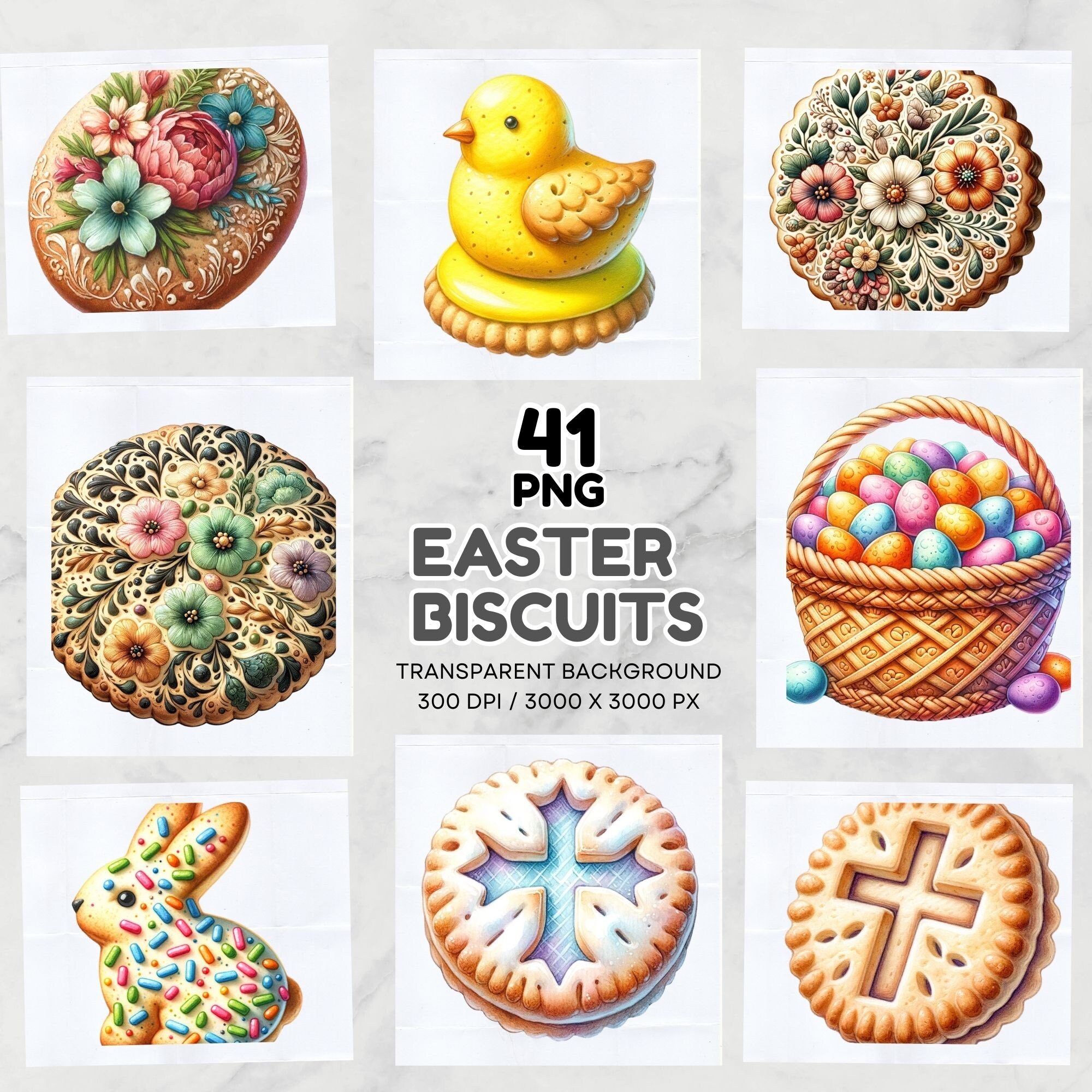 Watercolor Easter Biscuits Clipart, 35 High Quality PNG Files, Cute ...