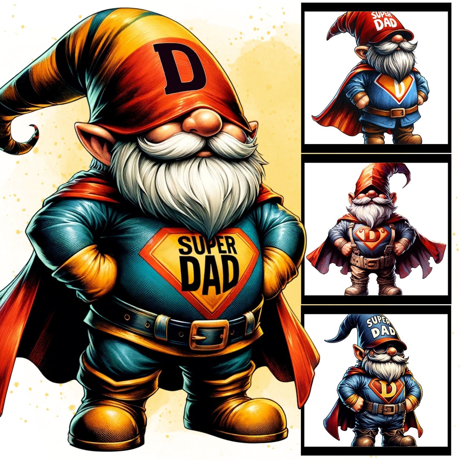 Fathers Day Gnomes Collection Clipart, Super Dad Gnomes Clip Art Set ...