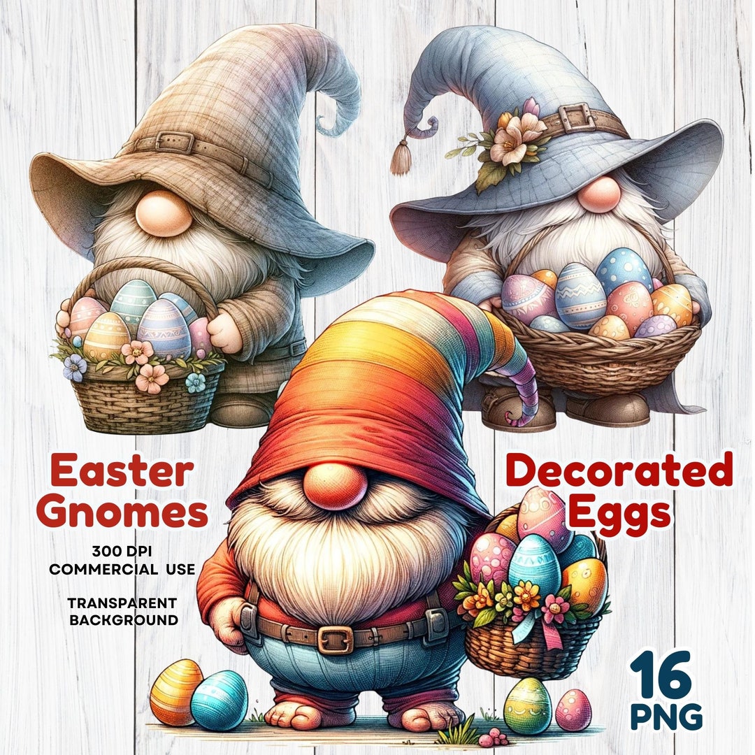 Easter Gnome Clipart Bundle, Garden Clipart, Spring Gnome Graphics ...
