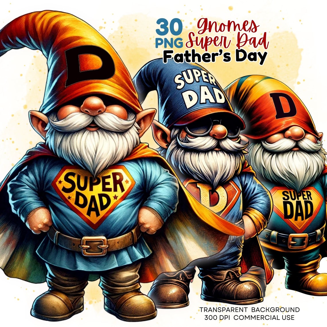 Fathers Day Gnomes Collection Clipart, Super Dad Gnomes Clip Art Set ...