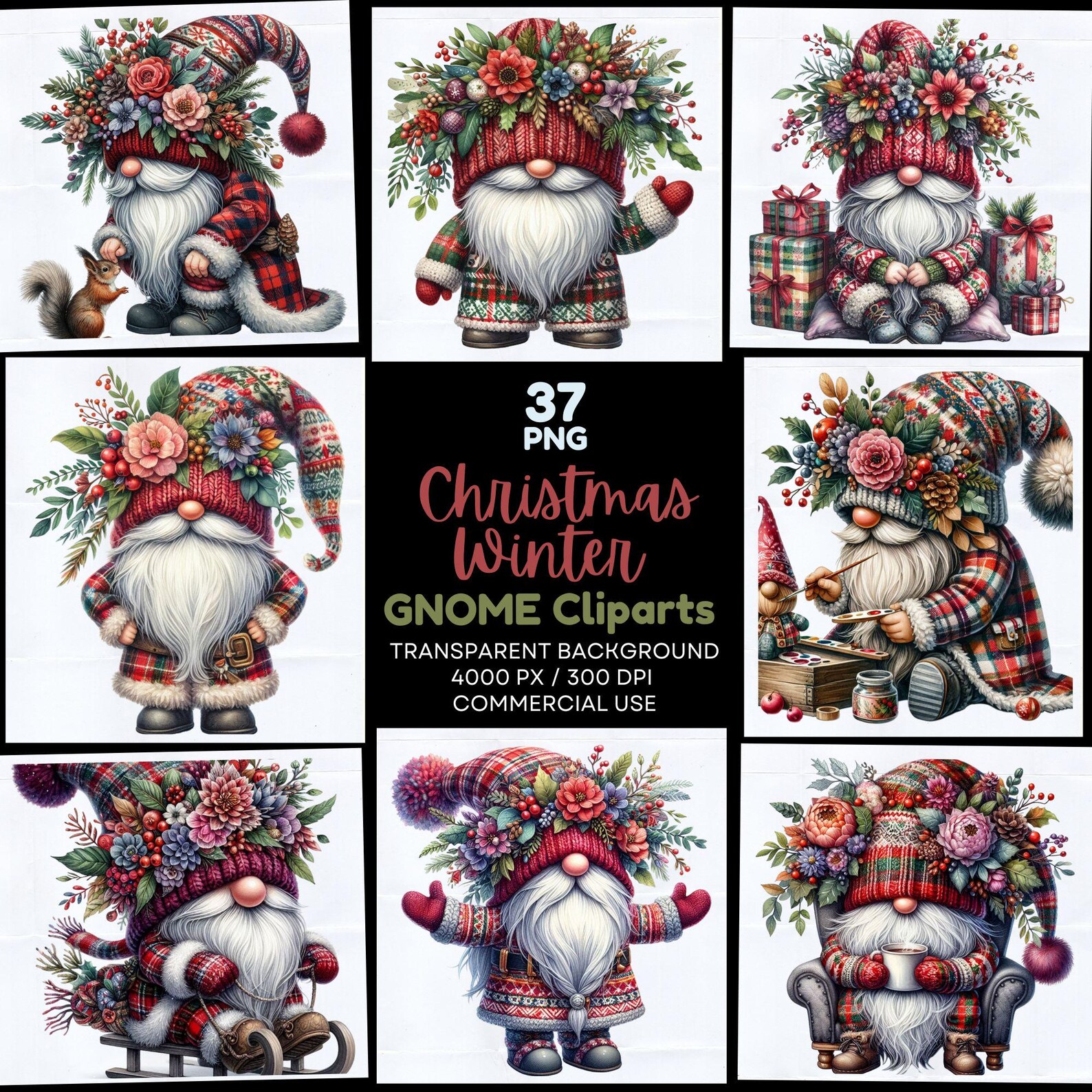 Christmas Winter Gnomee Cliparts, Festive Winter Gnome Artful ...
