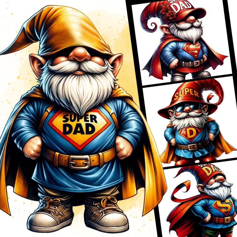 Fathers Day Gnomes Collection Clipart, Super Dad Gnomes Clip Art Set ...