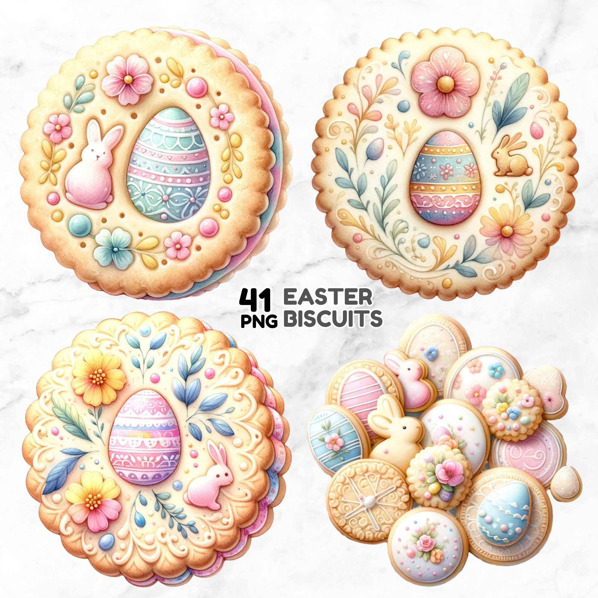 Watercolor Easter Biscuits Clipart, 35 High Quality PNG Files, Cute ...