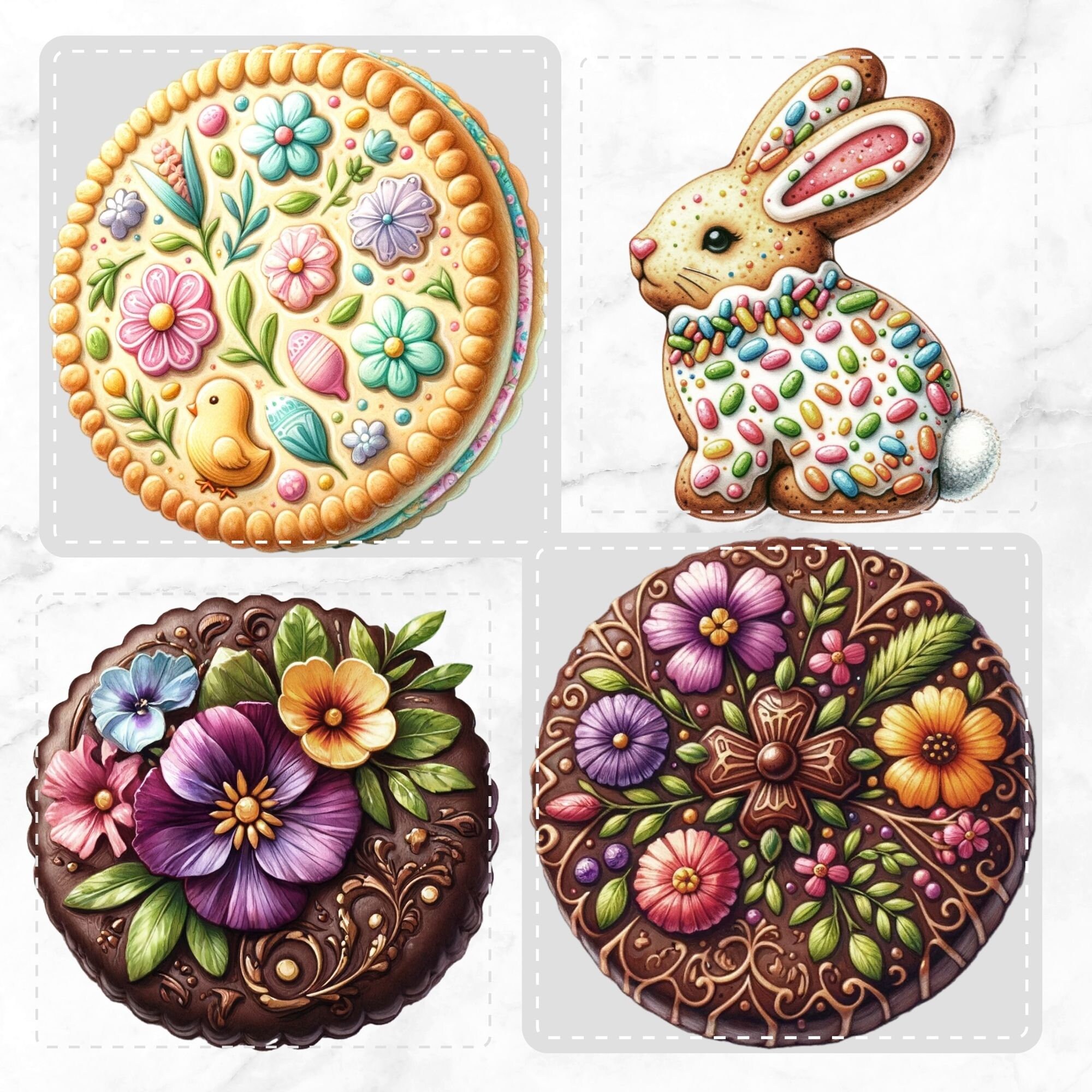 Watercolor Easter Biscuits Clipart, 35 High Quality PNG Files, Cute ...