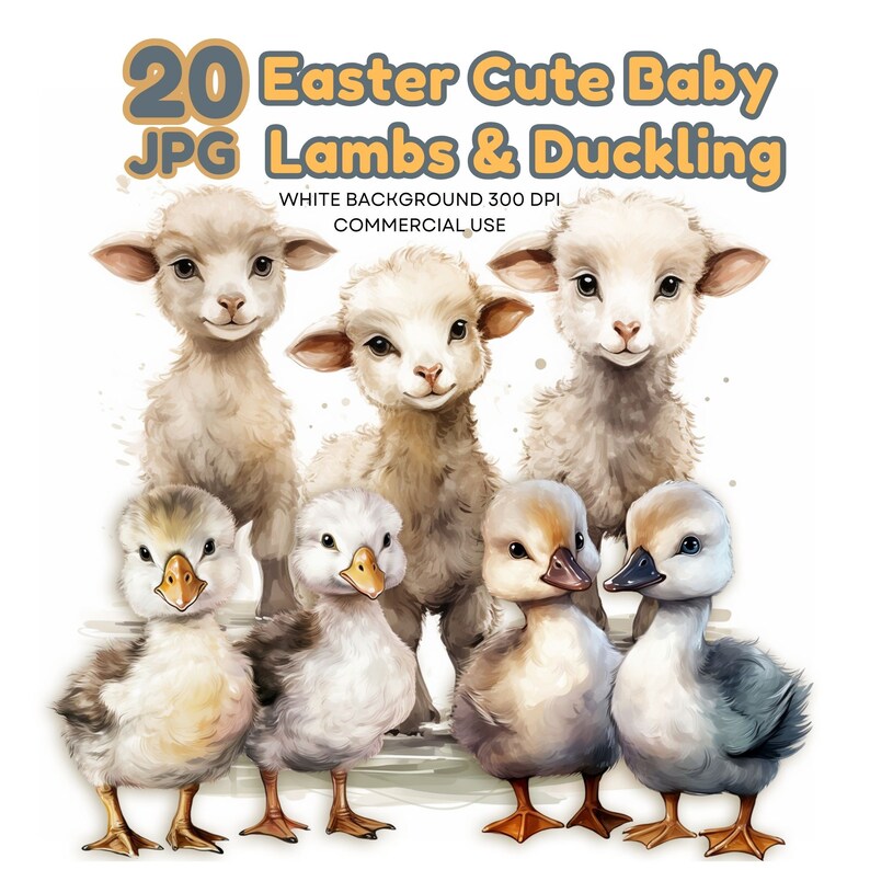 Spring Flock Festivity, Watercolor Lamb and Duckling Art, Spring ...