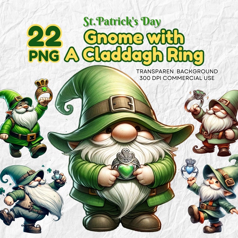 St. Patrick's Day Gnome With Claddagh Ring, Digital PNG, Transparent ...