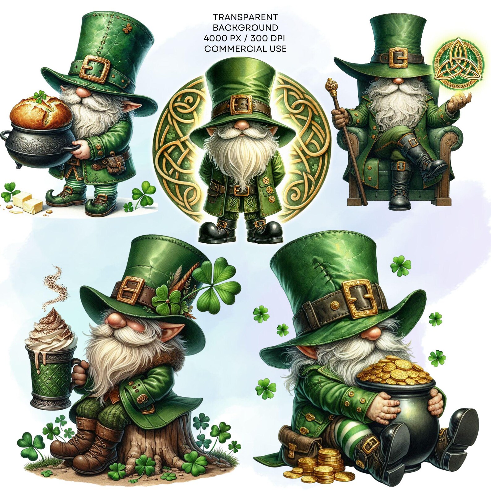 St. Patrick’s Day Gnomee Clipart, 46 PNG Irish Lucky Gnome Artful ...