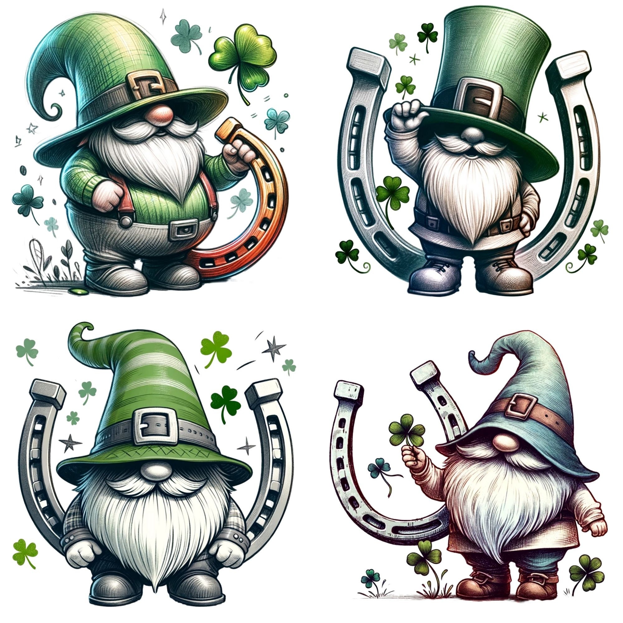 Lucky Gnome St. Patrick's Day Clipart: Shamrock Horseshoe PNG (digital ...