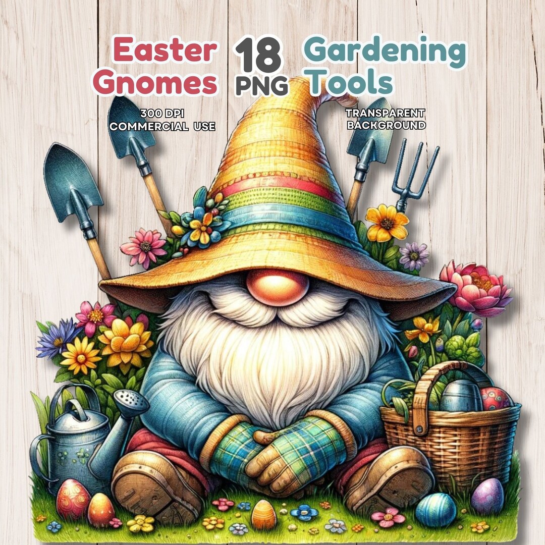 Easter Gnome Clipart Bundle, Garden Clipart, Spring Gnome Png Graphics ...