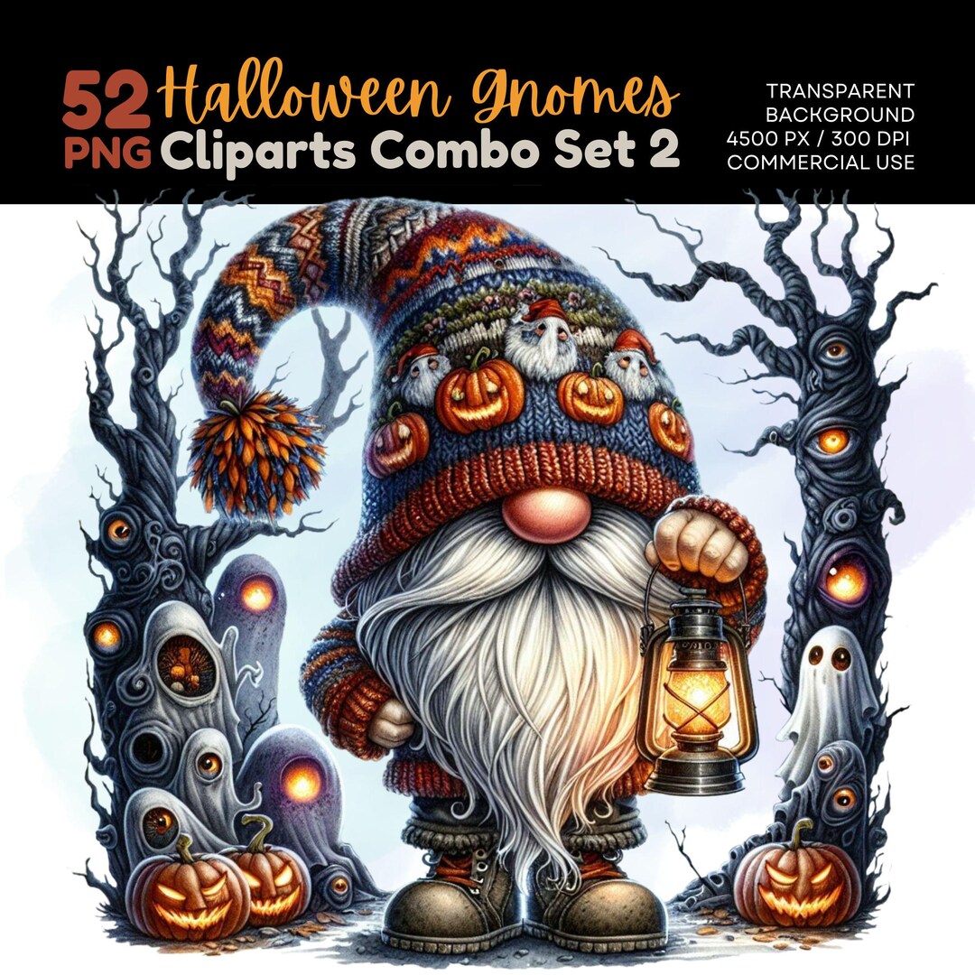 Halloween Gnome Clipart: Spooky PNG Art, Commercial Use (52 Files) - Etsy