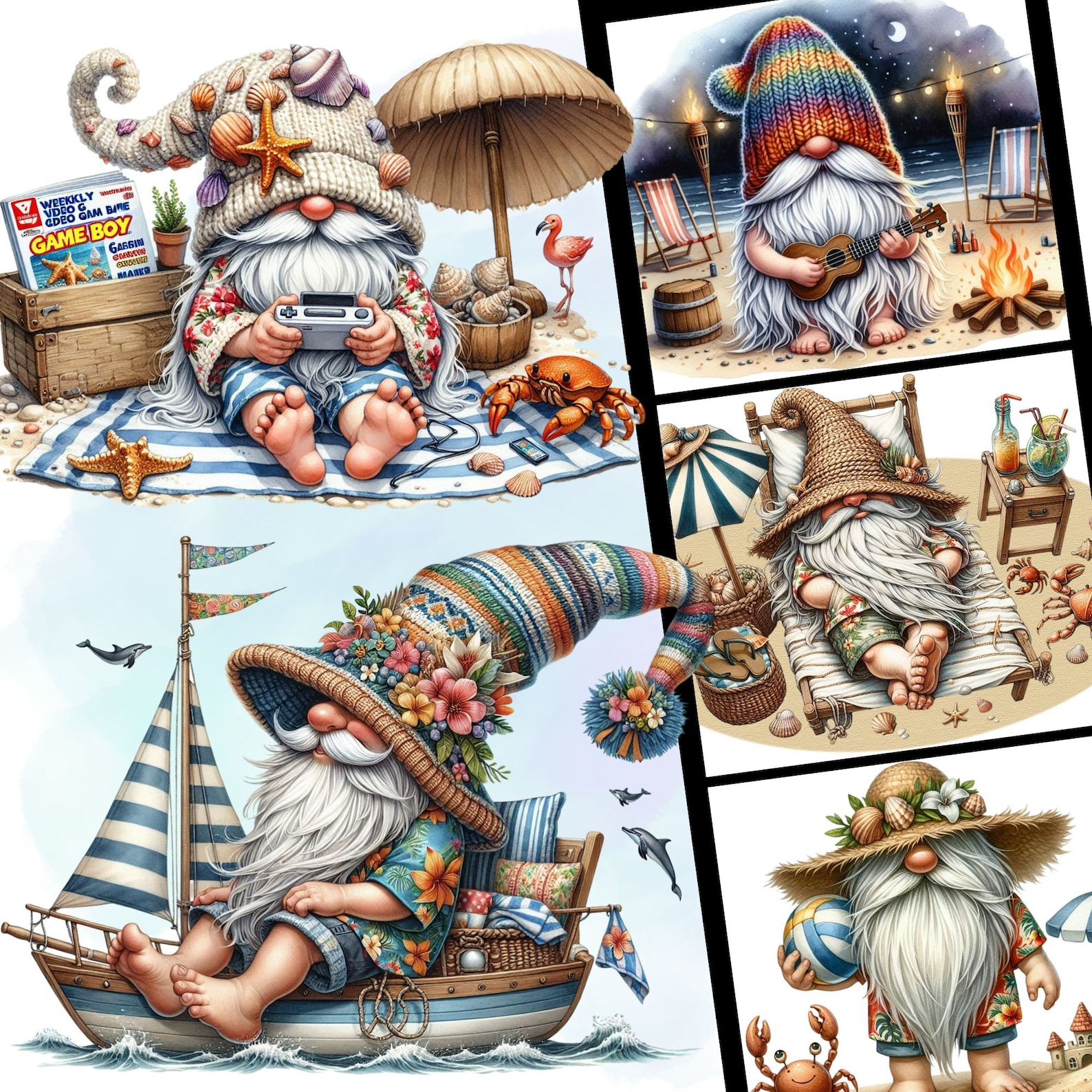 Summer Gnomee Beach Clipart Bundle, Going to the Beach, Gnomee ...