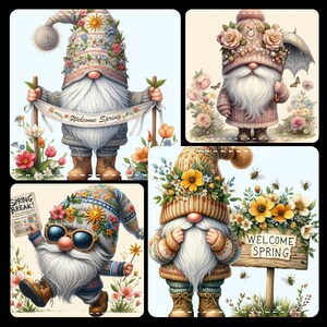 Spring Gnome Clipart PNG Bundle With Flowers Bees Butterflies, Cute ...