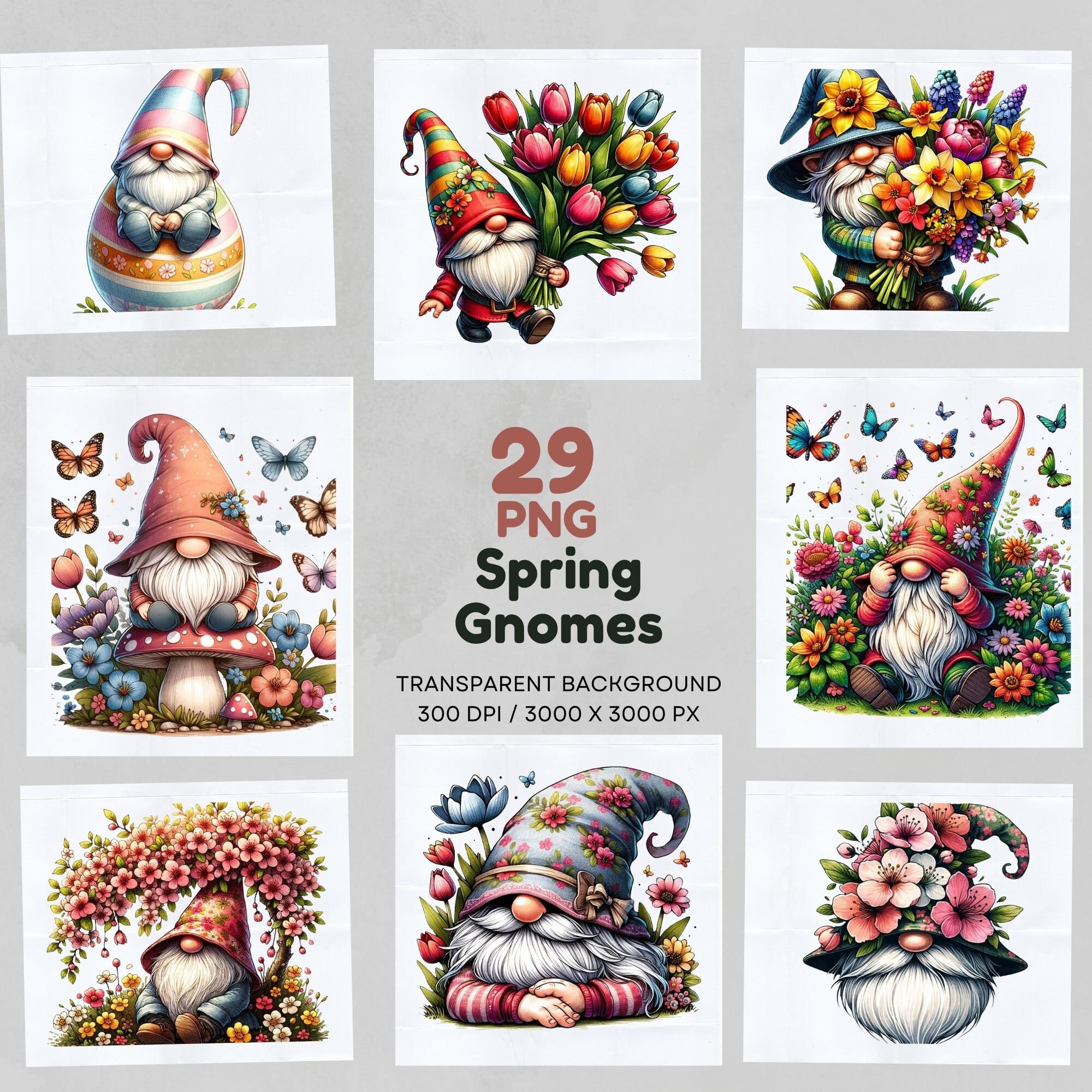 Whimsical Spring Gnome, Garden Clipart, Enchanted Spring Gnome, Gnomes ...