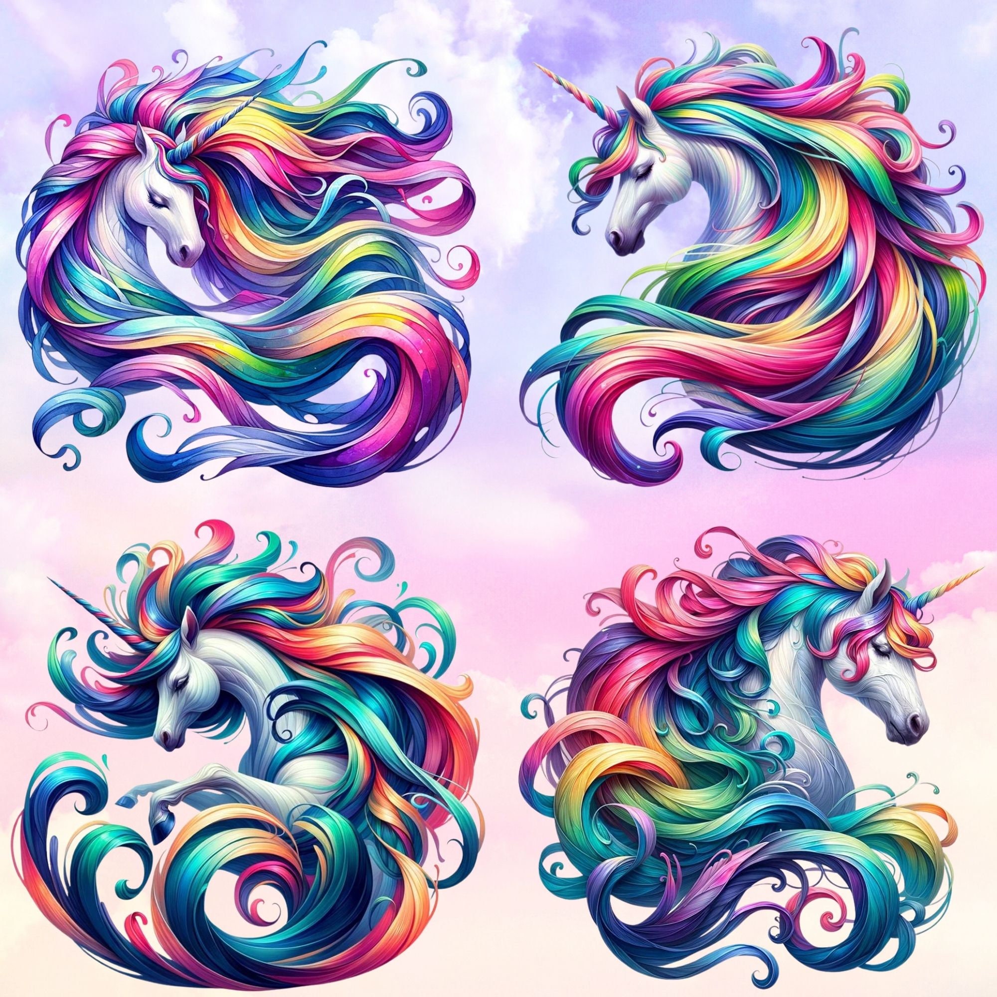 Rainbow Unicorn Clipart for Crafting, 300 DPI, Digital Download ...