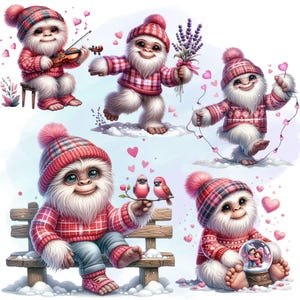 42 Valentine's Day Bigfoot Clipart Bundle, Cute Yeti Love Valentine ...