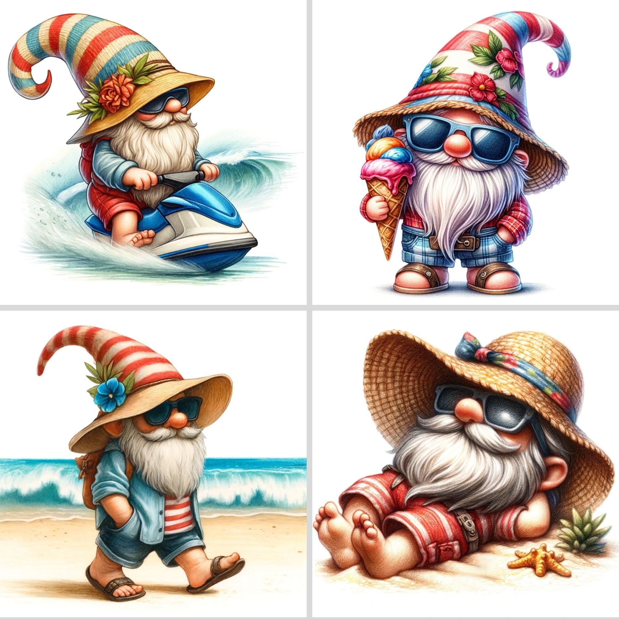 Going to the Beach, Whimsical Beach Gnomes Clip Art Set for Summer ...