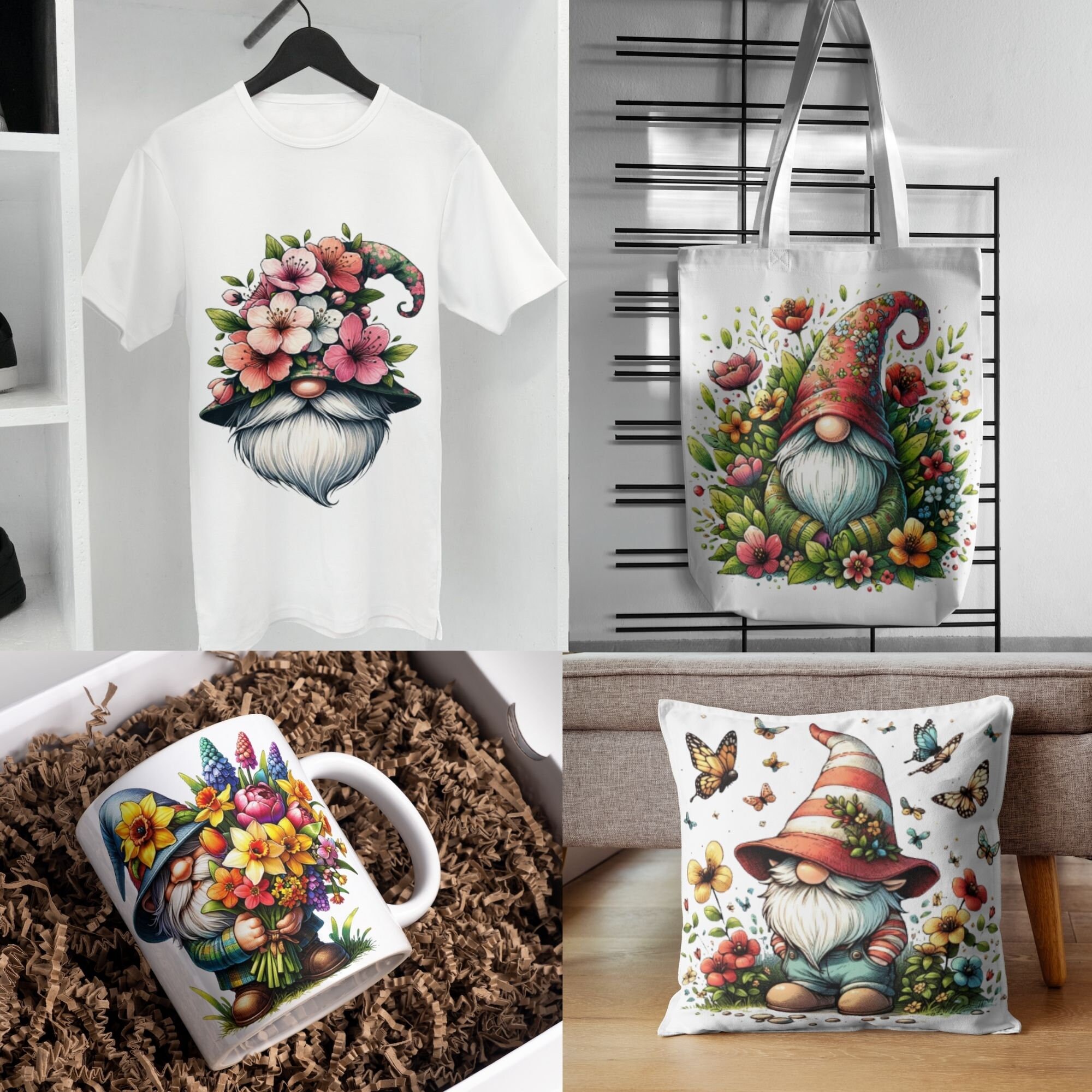 Whimsical Spring Gnome, Garden Clipart, Enchanted Spring Gnome, Gnomes ...