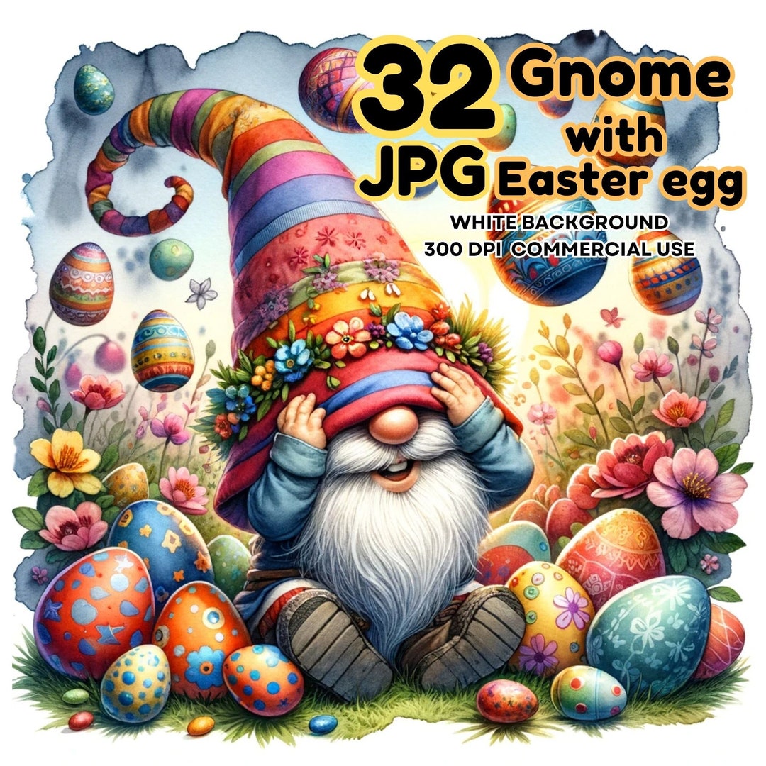 Watercolor Easter Gnome Clipart Set: Spring Gnomes, Eggs, Butterflies ...