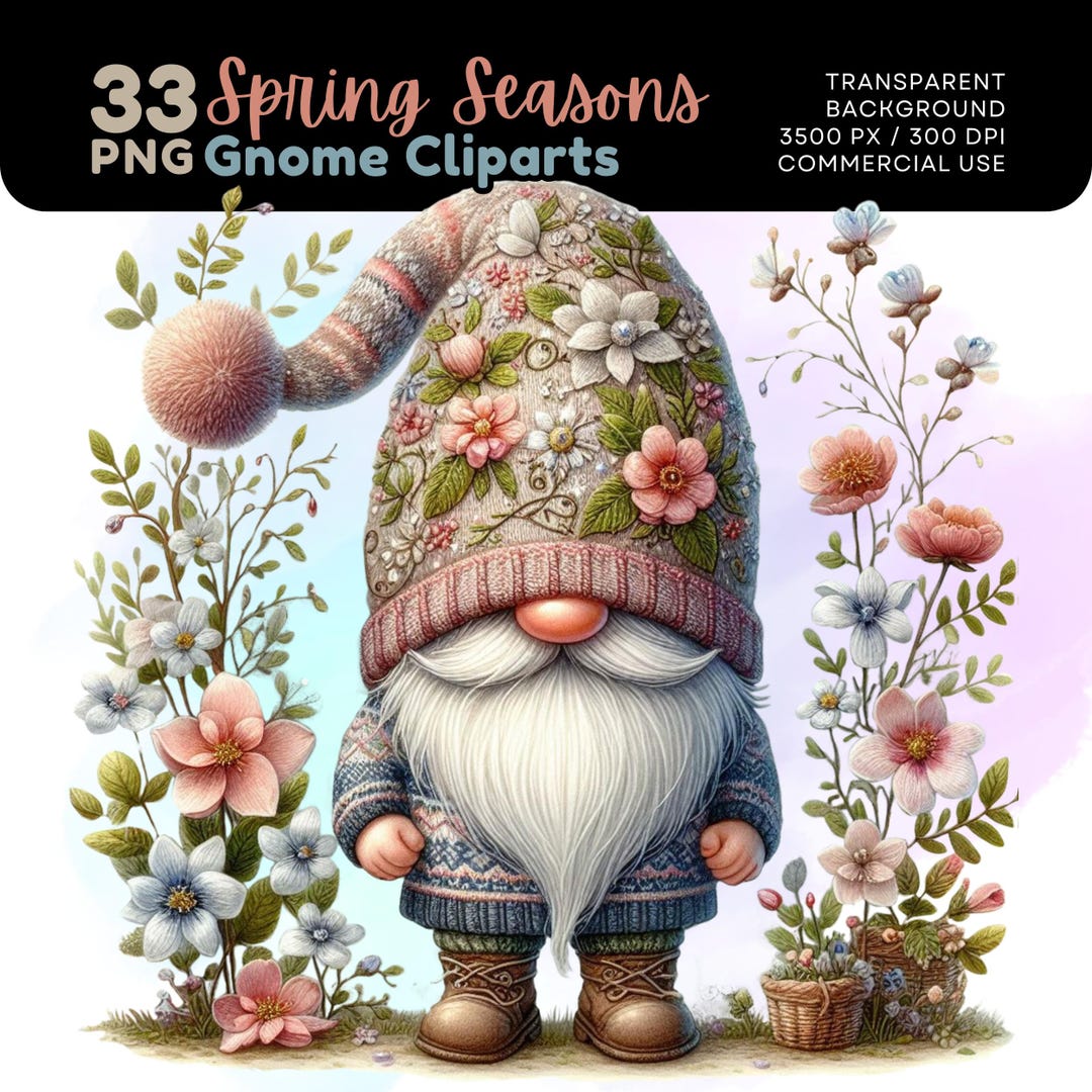 Spring Gnome Clipart: Floral Garden PNG Bundle (33 Files) - Etsy