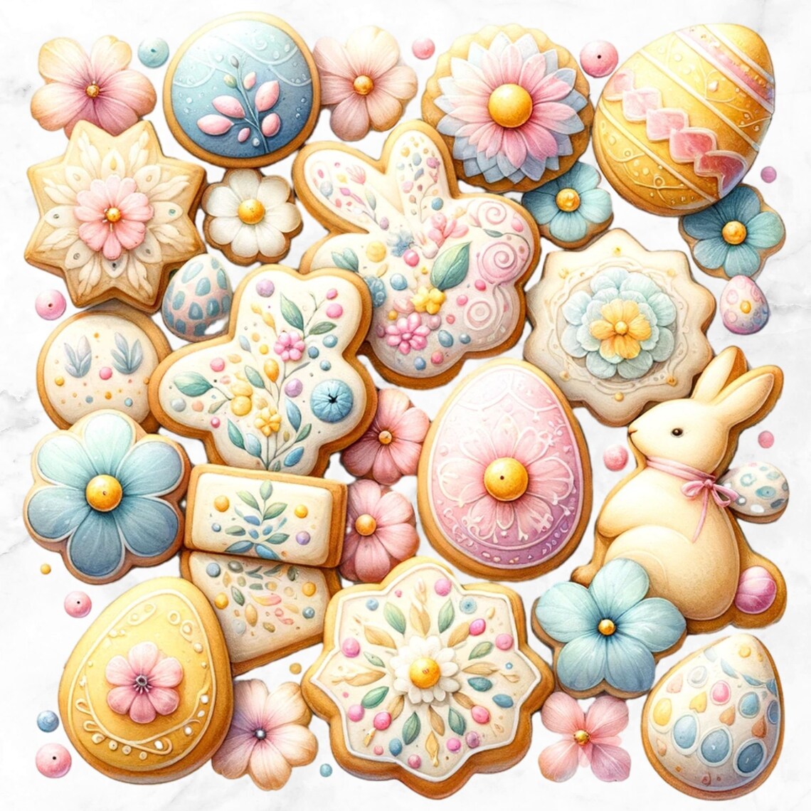 Watercolor Easter Biscuits Clipart, 35 High Quality PNG Files, Cute ...