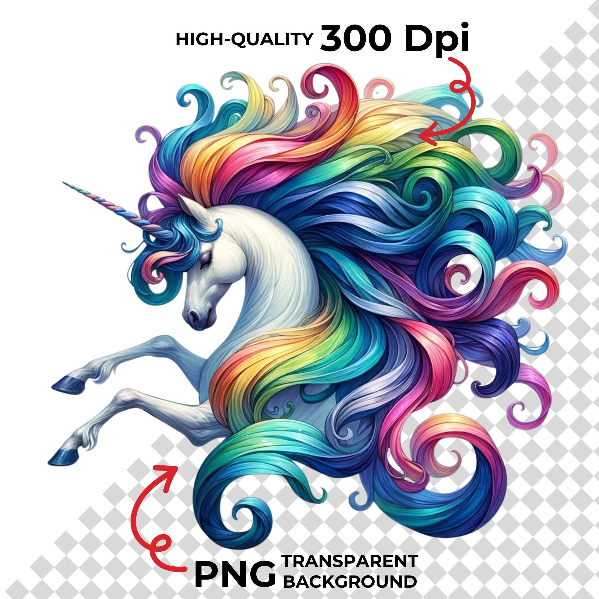 Rainbow Unicorn Clipart for Crafting, 300 DPI, Digital Download ...