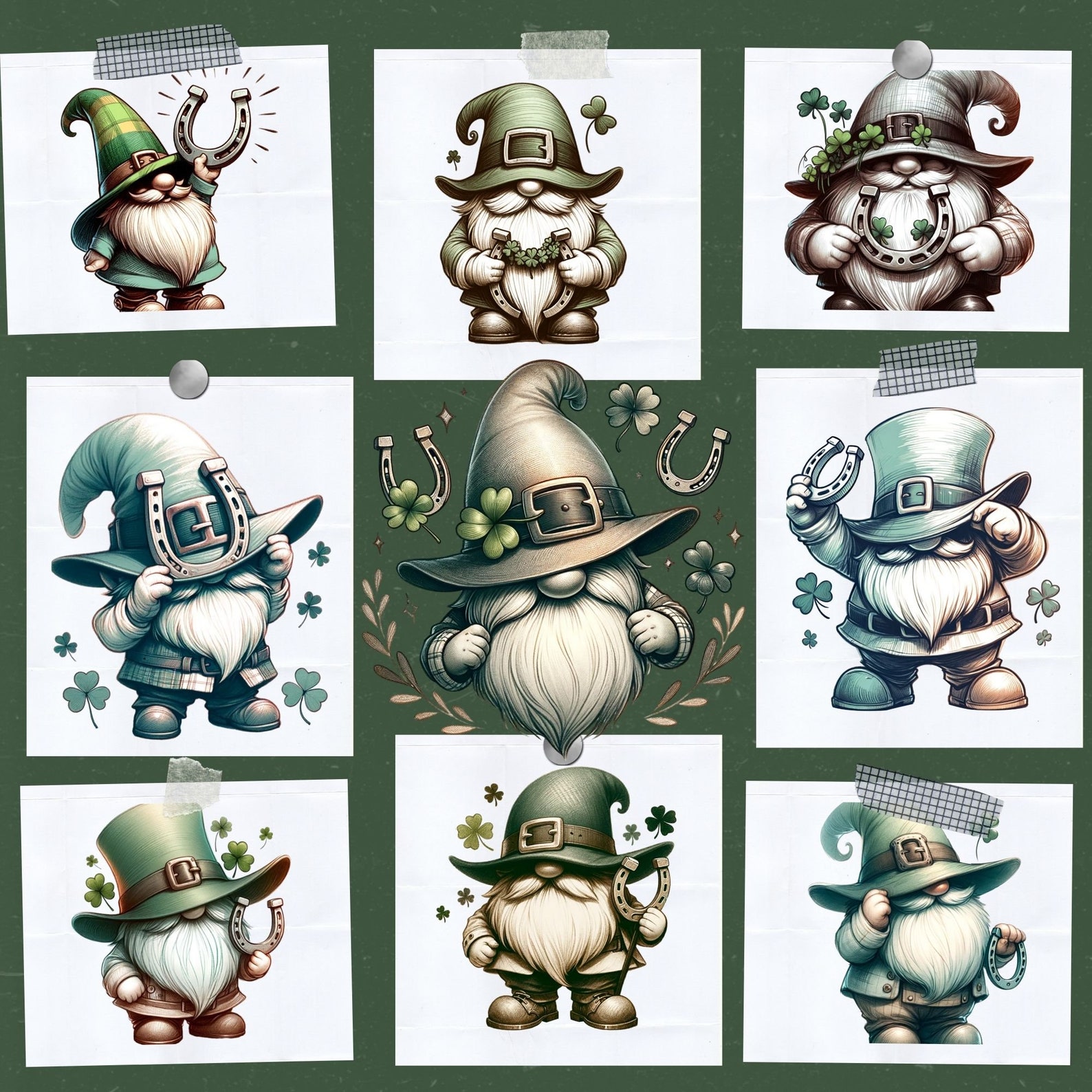 Lucky Gnome St. Patrick's Day Clipart: Shamrock Horseshoe PNG (digital ...