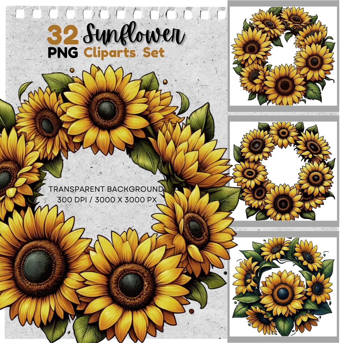 Sunflowers Clipart - Watercolor Sunflowers - Sunflower Wreath Clipart ...