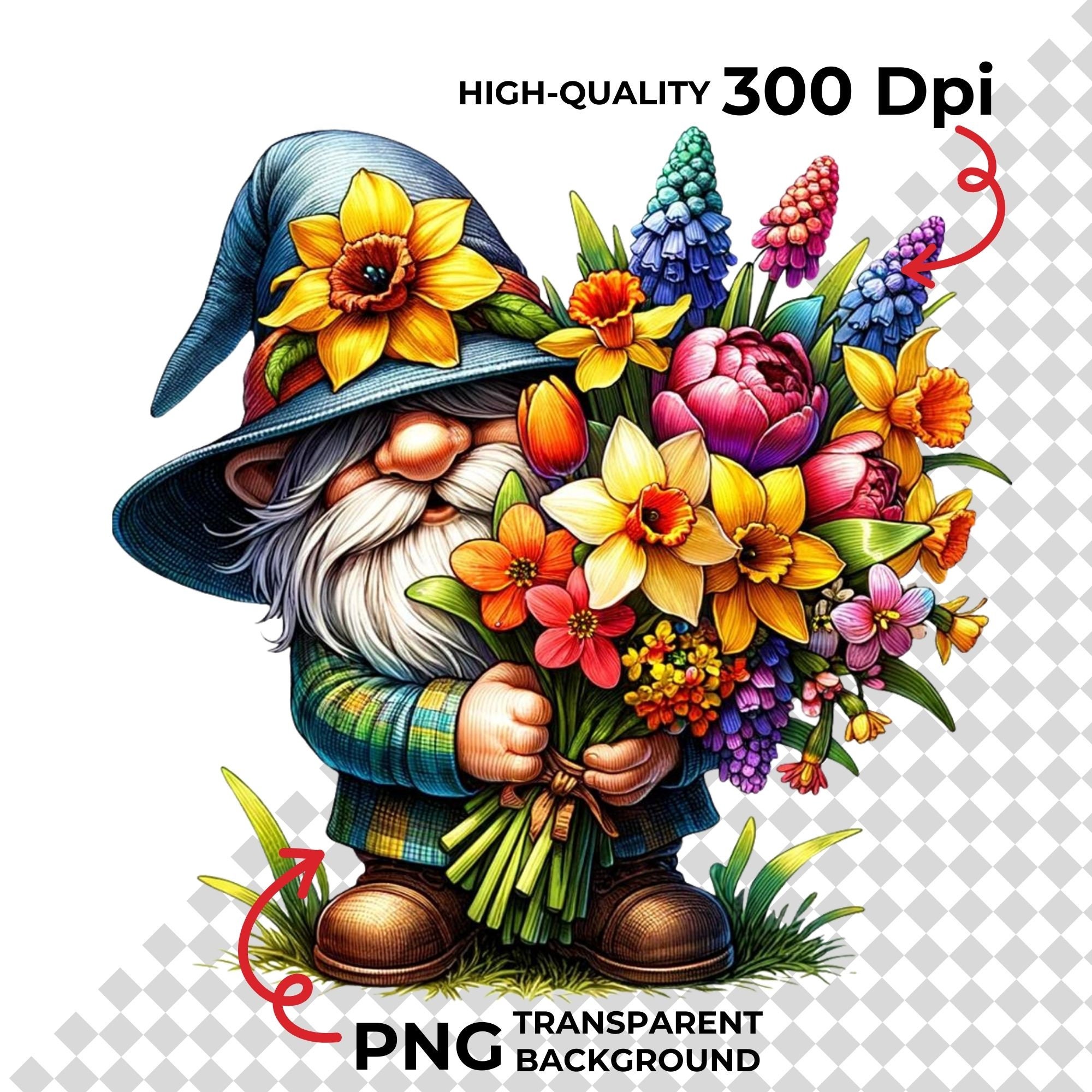 Whimsical Spring Gnome, Garden Clipart, Enchanted Spring Gnome, Gnomes ...