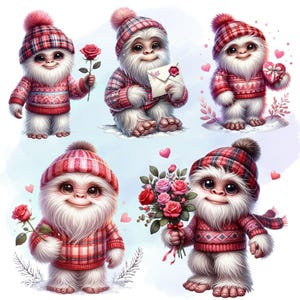 42 Valentine's Day Bigfoot Clipart Bundle, Cute Yeti Love Valentine ...