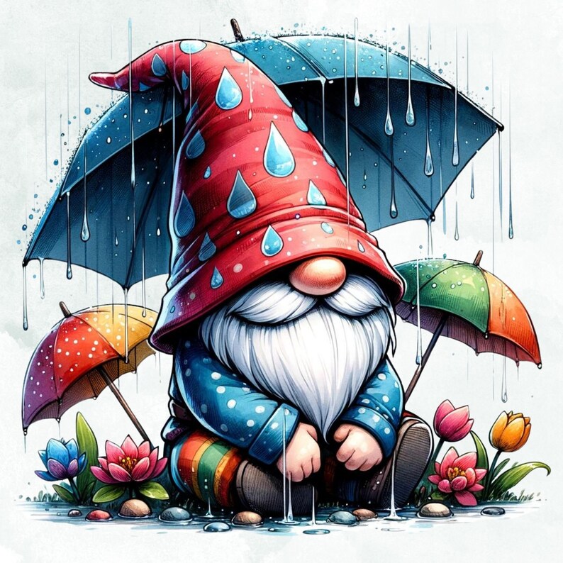 Whimsical Spring Gnome, Garden Clipart, Enchanted Spring Gnome, Gnomes ...