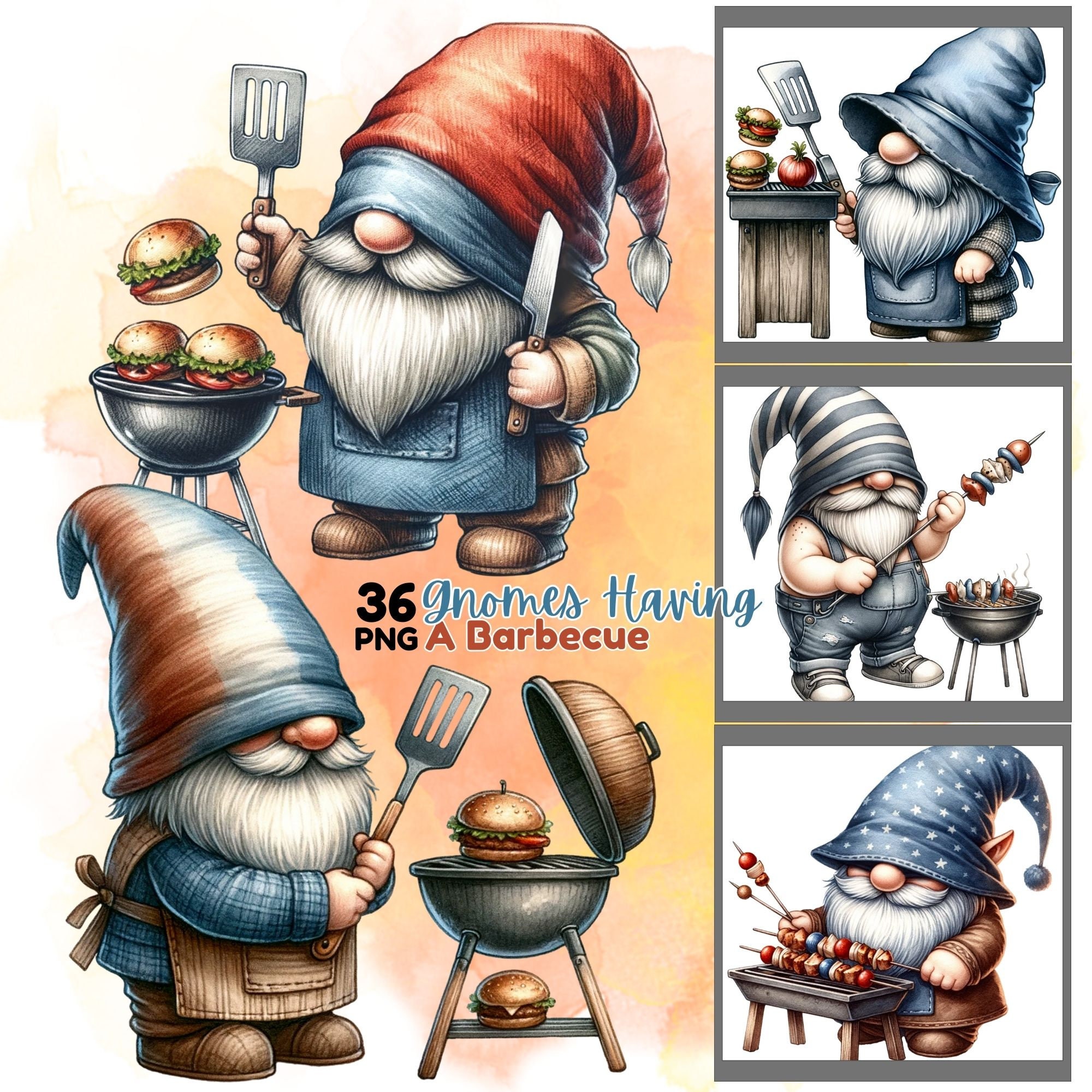Barbecue Gnome, BBQ Gnome, Grill Gnome, Gnomes Having a Barbecue ...