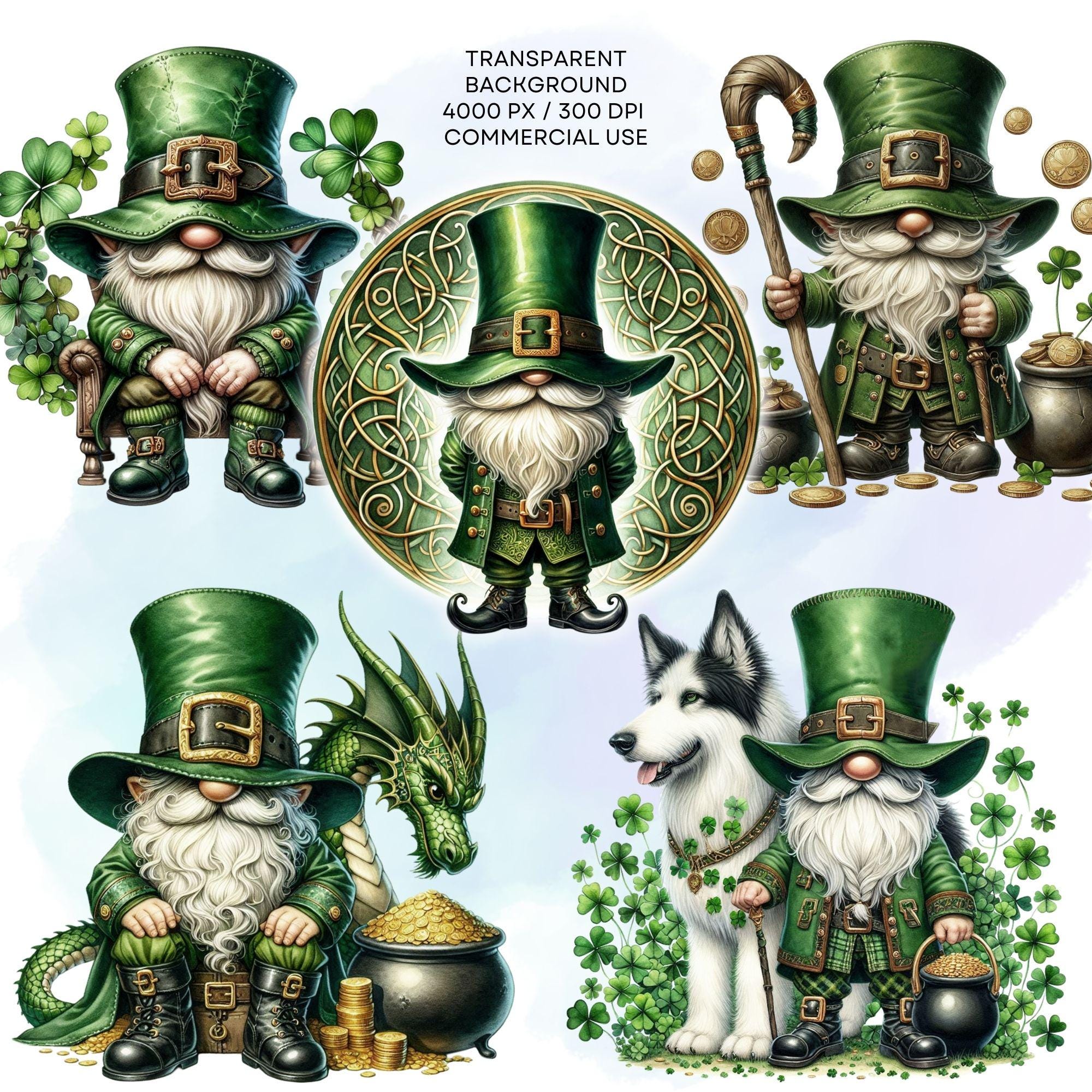 St. Patrick’s Day Gnomee Clipart, 46 PNG Irish Lucky Gnome Artful ...