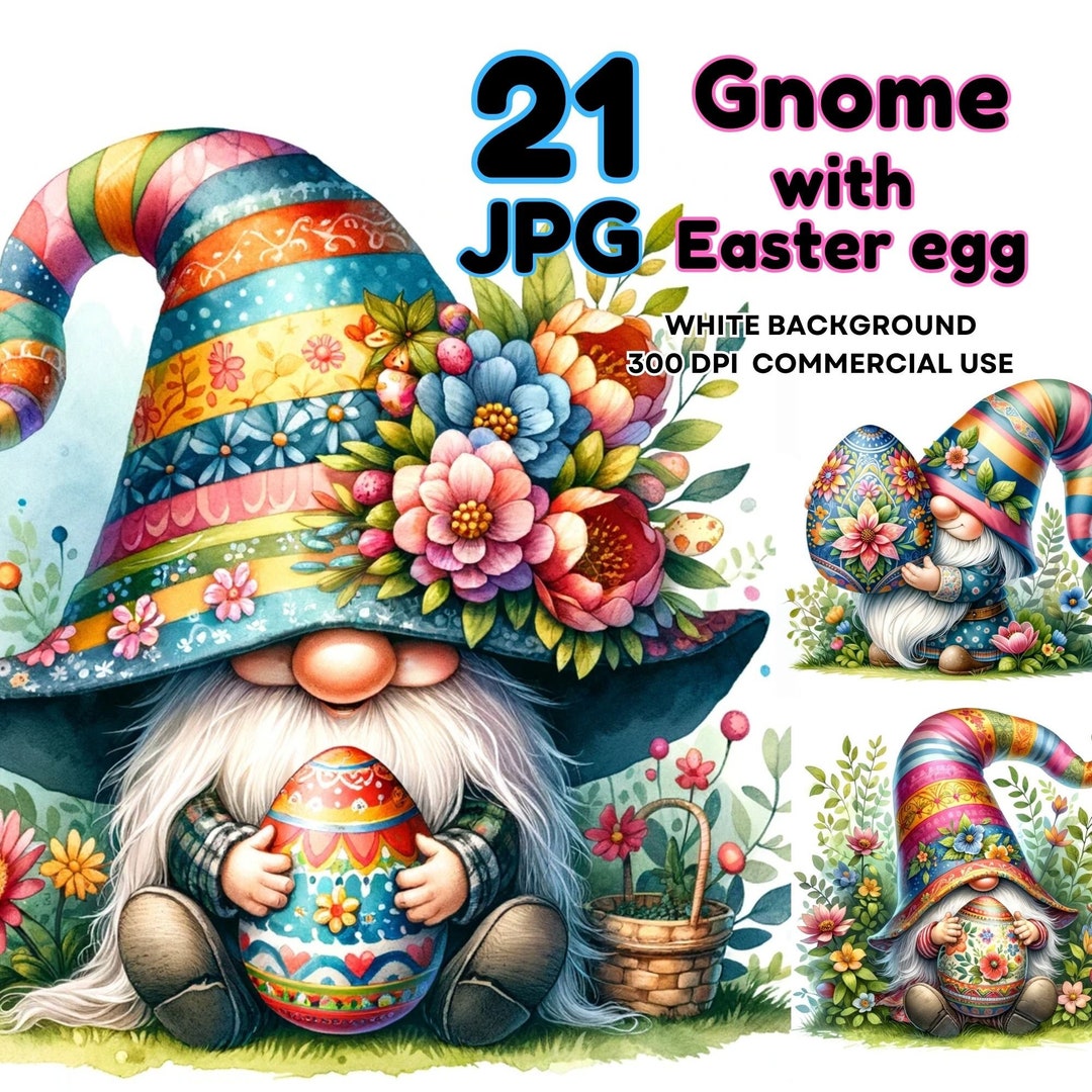 Easter Gnome Clipart Bundle, Garden Clipart, Spring Gnome Jpg Graphics ...