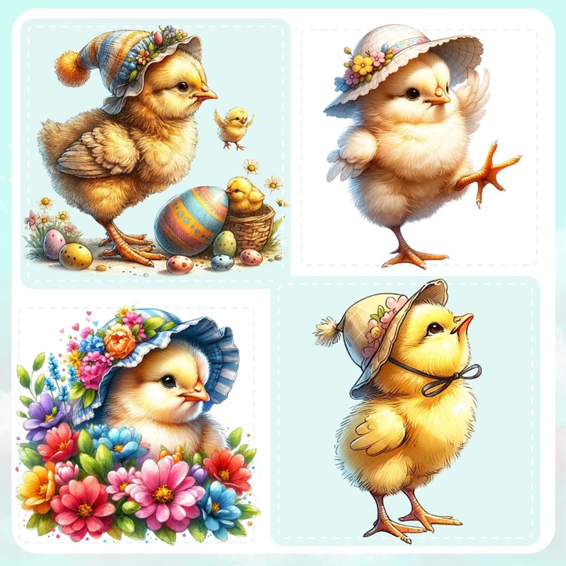 Easter Chick Clipart: Vintage Bonnet Springtime PNG Bundle (digital ...