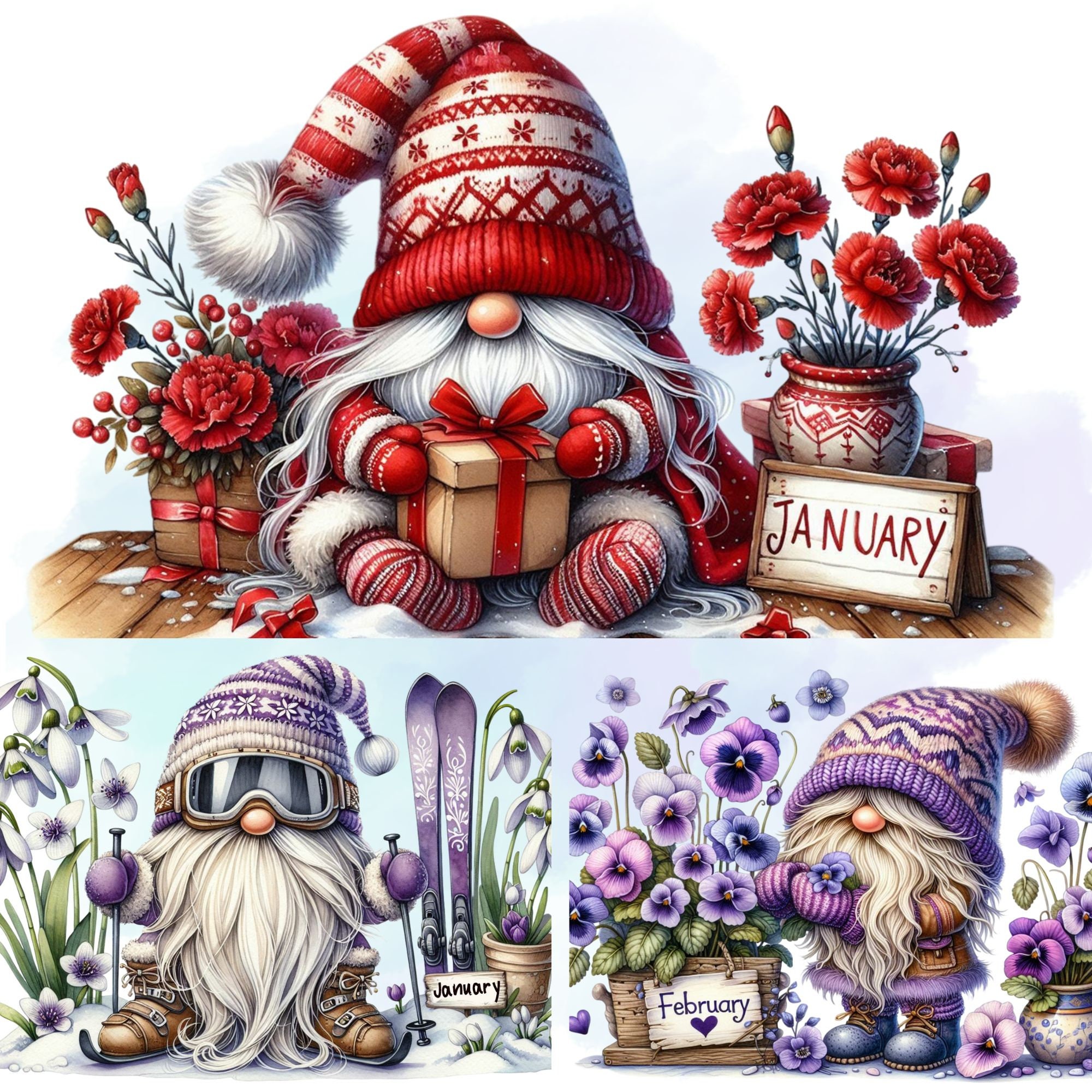 Seasonal Birth Month Flower Gnomee PNG Collection, Birthflowering ...