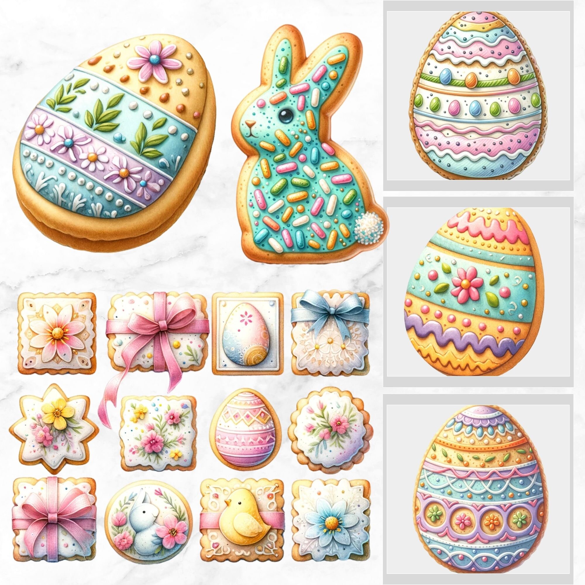 Watercolor Easter Biscuits Clipart, 35 High Quality PNG Files, Cute ...