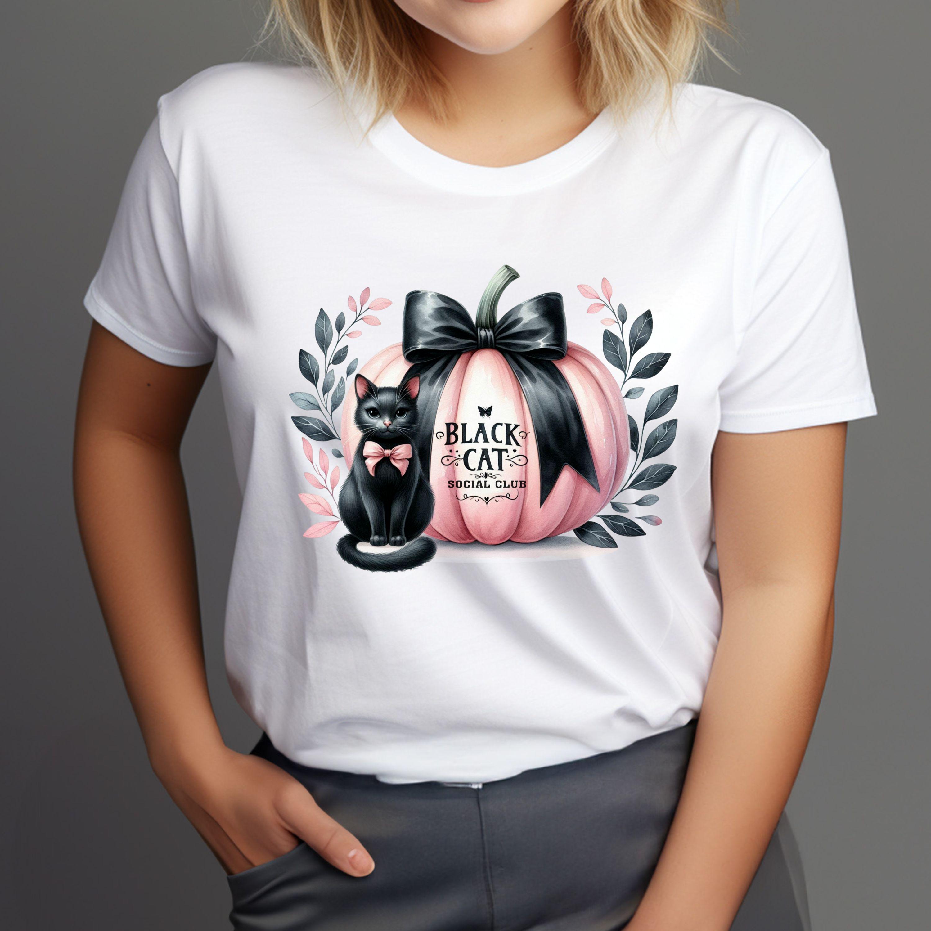 Black Cat Ghoste Social Club PNG, Cute Halloween Ghoste Cat With Pink ...