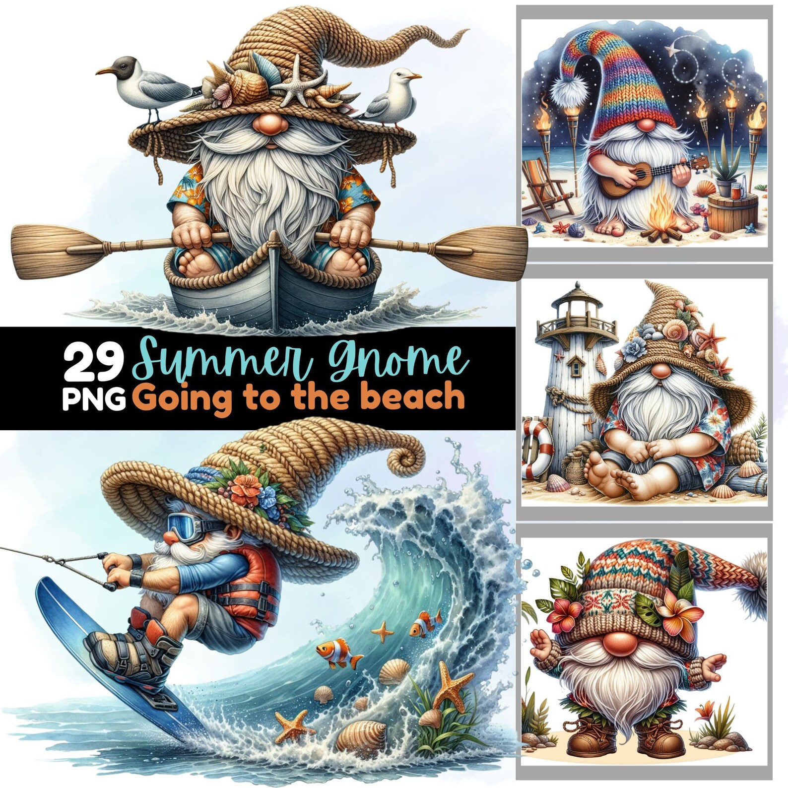 Summer Gnomee Beach Clipart Bundle, Going to the Beach, Gnomee ...